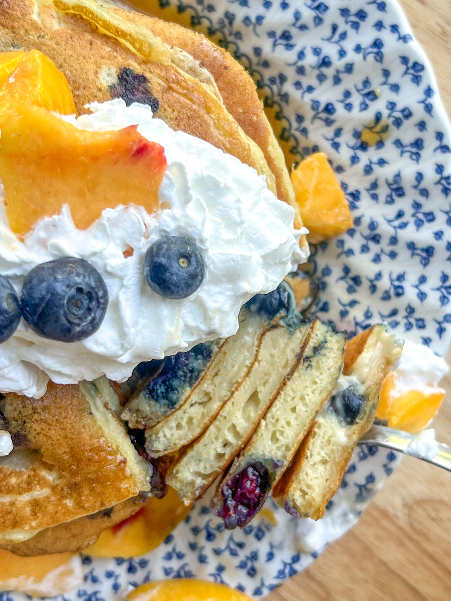 High Protein Blueberry Peach Pancakes – She Likes Milk